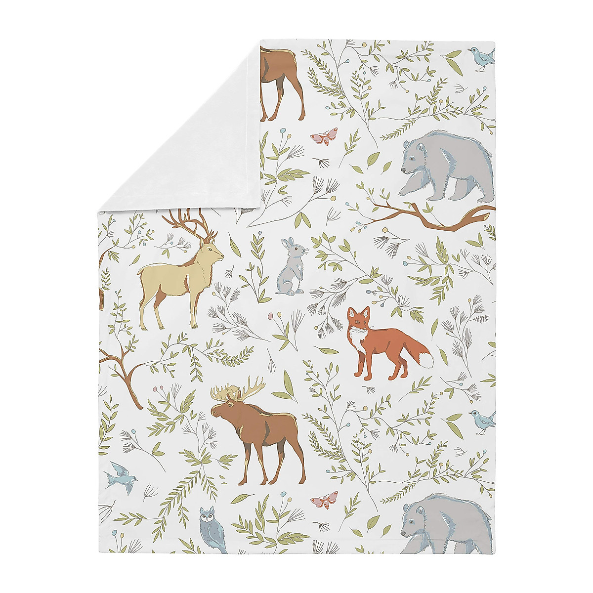 Sweet Jojo Designs Bear Deer Fox Woodland Animal Toile Baby Boy or Girl Receiving Security Swaddle Blanket for Newborn or Toddler Nursery Car Seat Stroller Soft Minky - Grey, Green, and Brown