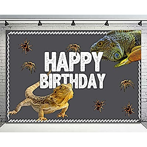 Lizard Happy Birthday Banner Backdrop Realistic Reptile Swamp Chameleon Animal Theme Supplies Decorations Decor for Wide One Safari Baby Shower 1st Birthday Party Favors Photo Booth Props Background