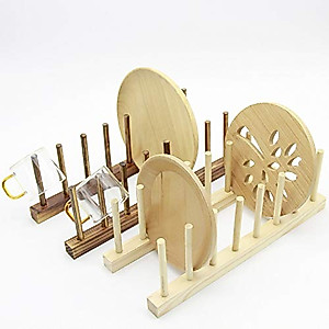 SunnyZoo 7 Slot Wooden Dish Rack Plates Holder Kitchen Storage Cabinet Organizer for Dish Keep Dry (Brown, 2Pack)