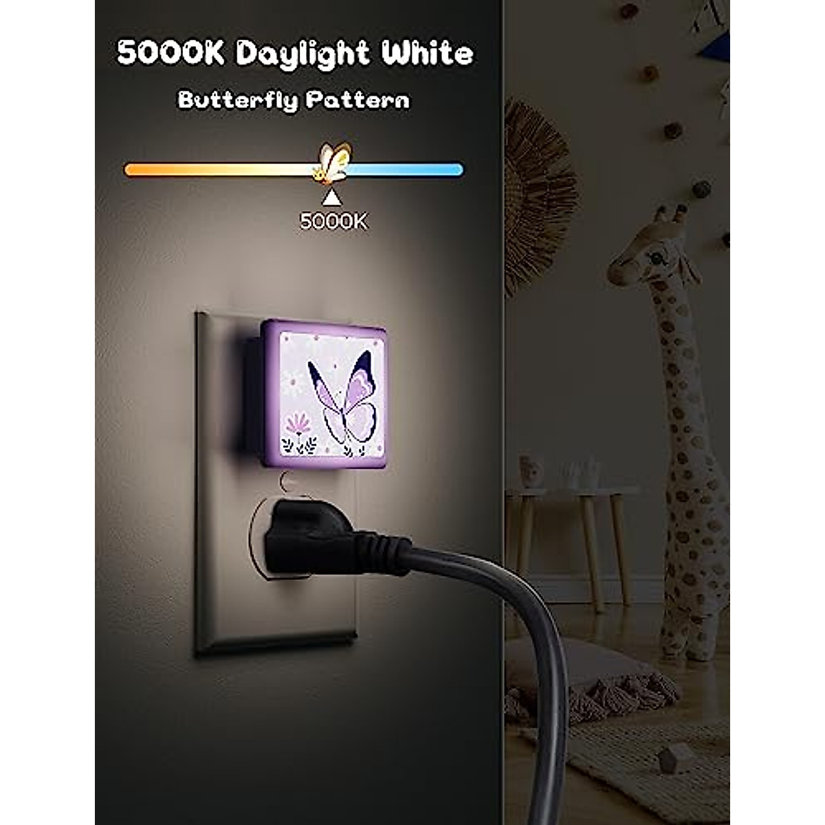 LOHAS Butterfly Night Light for Kids [2-Pack], Girls LED Wall Decor, Plug into Wall Lights, Dusk-to-Dawn Sensor, Cute Nursery Plug in Nightlight, for Kids Room, Bathroom, Bedroom Décor, Children Gift