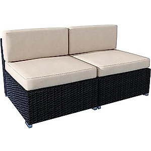 yoyomax Loveseat, 2PCS, All-Weather Outdoor Corner Sofa, Modular Wicker Patio Furniture Conversation Set for Balcony,Deck,Garden and Poolside-Beige