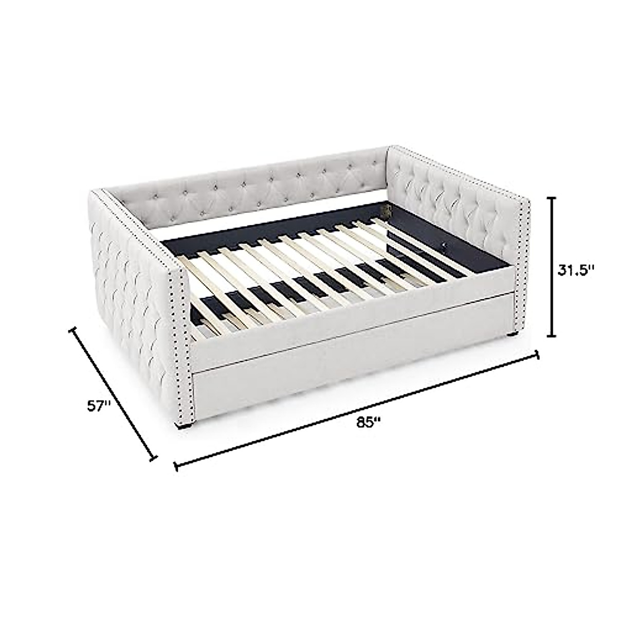 Eafurn Full Daybed with Trundle Bed,Upholstered Day with Twin Size Trundle Bed Frame Sofa Beds with Button and Copper Nail on Square Arms for Living Room, Bedroom