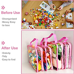 Toy Zippered Blocks Set Storage Bags for boy girls - 4PC Large PVC Storage Organizer Bags with Mesh Side Pockets for Puzzle, Clay, Book, Small Models and Mini Plush Toys. XL: 10.4" x3 "x13.3
