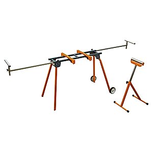 BORA Portamate Heavy Duty Folding Miter Saw Stand with Wheel Kit and Adjustable Pedestal Roller, Heavy Duty Pro Workstand with Additional Outfeed Support for Carpenters, Contractors and DIY, PM-4000B
