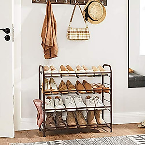 SONGMICS 4-Tier Shoe Rack and 8-Tier Storage Rack Bundle, Shoe Organizer, Sturdy Narrow Shoe Shelf, Adjustable Feet, Vertical Shoes Rack Tower for Entryway, Bronze ULMR067A01 and ULMR028A01