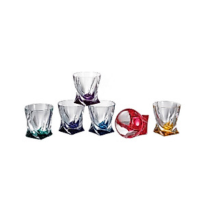 Crystalex Bohemia Quadro Rainbow Colored Tumblers, 11 Oz Bohemian Crystal Glass Whiskey/Brandy Tumblers (SET of 6)