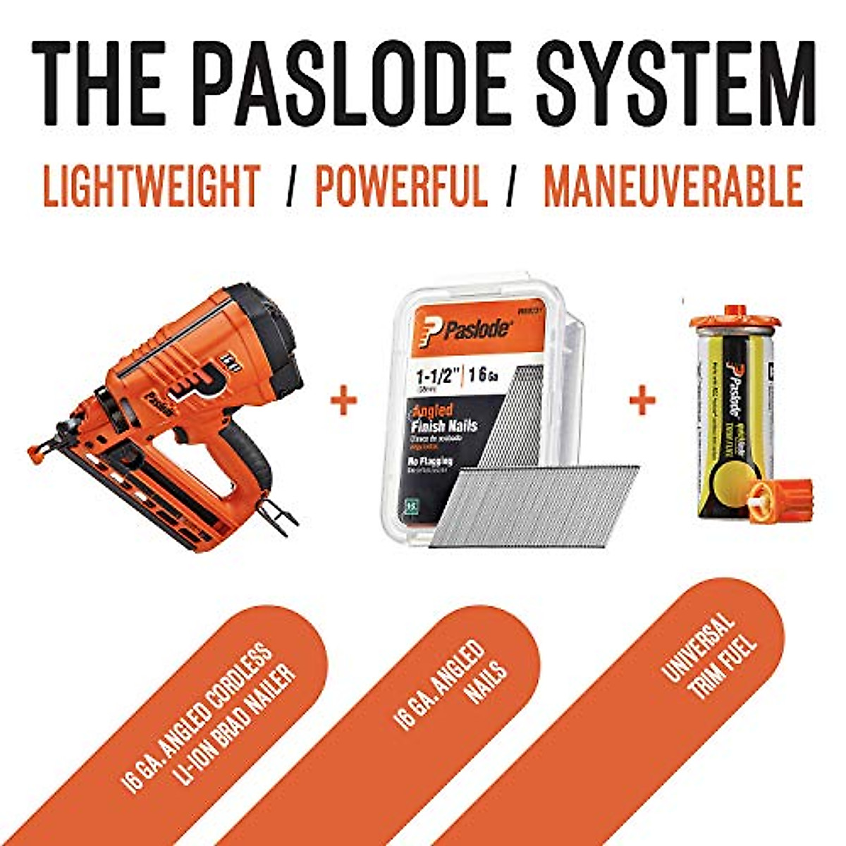 Paslode, Cordless Finish Nailer, 902400, 16 Gauge Angled, Battery and Fuel Cell Powered, No Compressor Needed