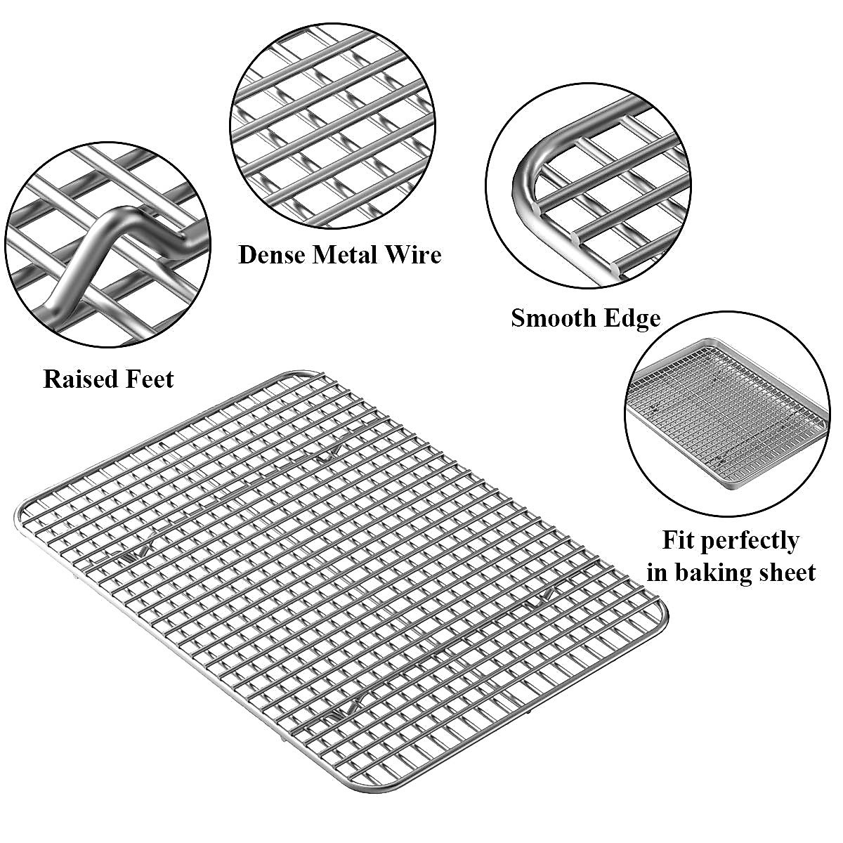 Baking Sheet with Rack Set [2 Pans + 2 Racks], Wildone Stainless Steel Cookie Sheet Baking Pan Tray with Cooling Rack, Size 12 x 10 x 1 Inch, Non Toxic & Heavy Duty & Easy Clean