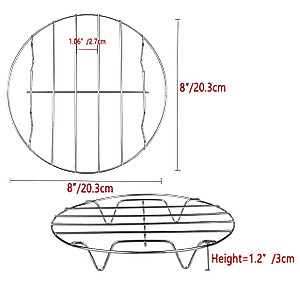 TamBee 8 Inch Cooking Rack Round 304 Stainless Steel Baking and Cooling Steaming Rack w Stand Cookware Fit for Air Fryer Pressure Cooker Canning Set of 2