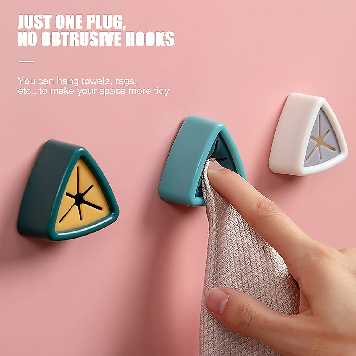 SEPPR Towel Hook Holder Grabber, Drill Free Self Adhesive Push Hooks Firmly, Anglecai Self-Adhesive Towel Stopper Dish Cloth Hook for Kitchen Bathroom Towel Organization