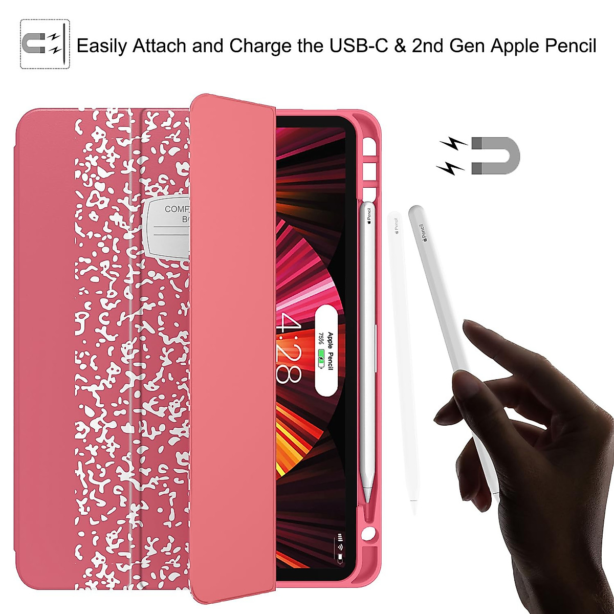 Soke New iPad Pro 11 Case (M2) 2022/2021/2020 with Pencil Holder - [Full Body Protection + Apple Pencil Charging + Auto Wake/Sleep], Soft TPU Back Cover for 2022 iPad Pro 11 inch(Book Watermelon)