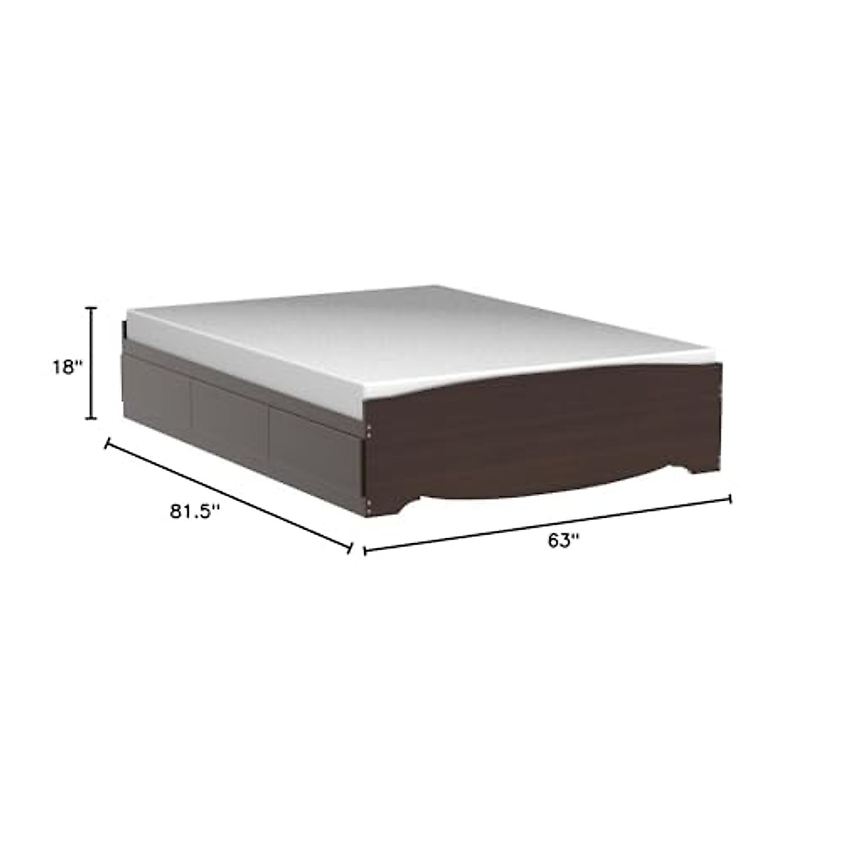 Prepac Mate's Queen 6-Drawer Minimalist Platform Storage Bed, Contemporary Queen Bed with Drawers 81.5" D x 63" W x 18.75" H, Espresso, EBQ-6200-3K