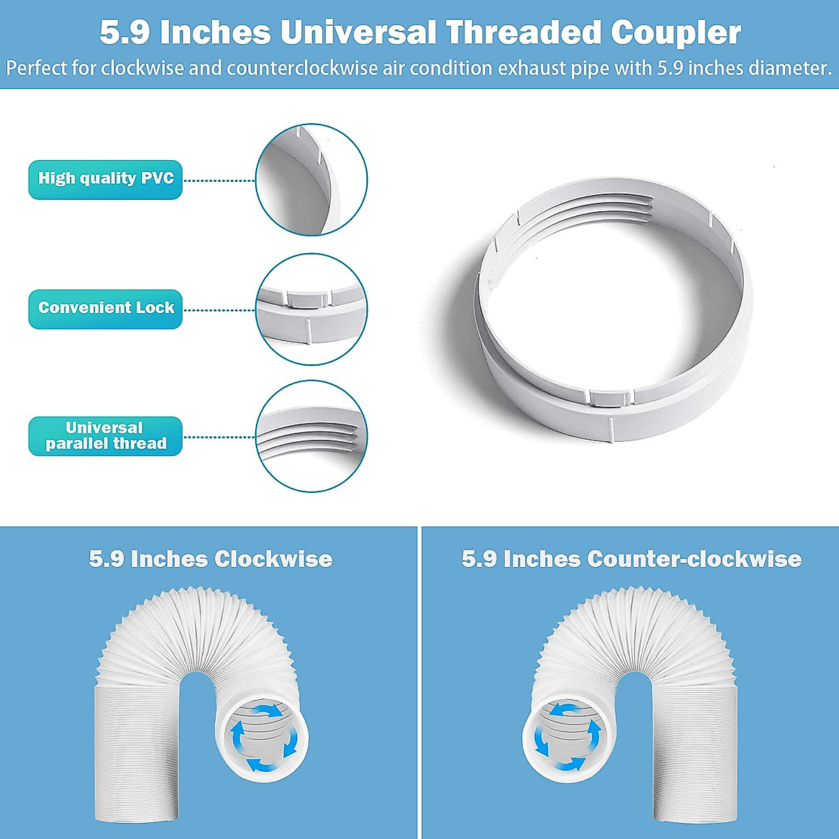 Portable Air Conditioner Window Kit, with Adjustable Window Seal for AC Unit, AC Window Vent Kit, Sliding Window Air Conditioner Kit for Doors Windows and 5.9 inch Diameter Exhaust Hose