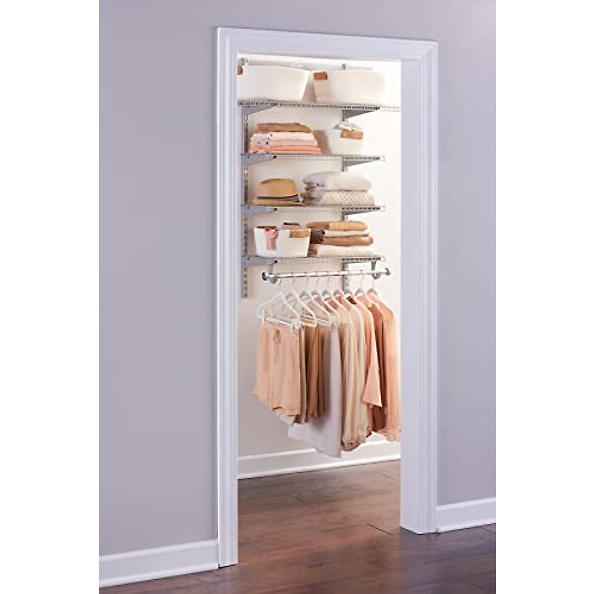 Rubbermaid Configurations Deluxe Custom Closet Kit, 3-6 Ft. Adjustable Metal Wire Shelving, Titanium Finish, Expandable Organization System, Hardware Included, for Home Closet/Pantry/Laundry/Mudroom