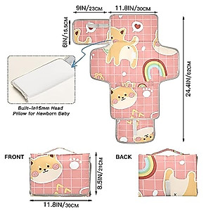 Bulletgxll Cute Shiba Portable Diaper Changing Pad Waterproof Changing Pad with Baby Tissue Pocket and Magic Stick for Newborn Baby.