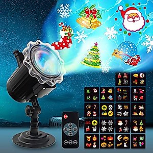 JOY SPOT! Christmas Projector Lights for Outdoor, Moving Patterns Landscape Lights with Remote Control, Waterproof Ocean Wave LED for Christmas, Thanksgiving, Halloween, Easter, New Year (18 Slides)