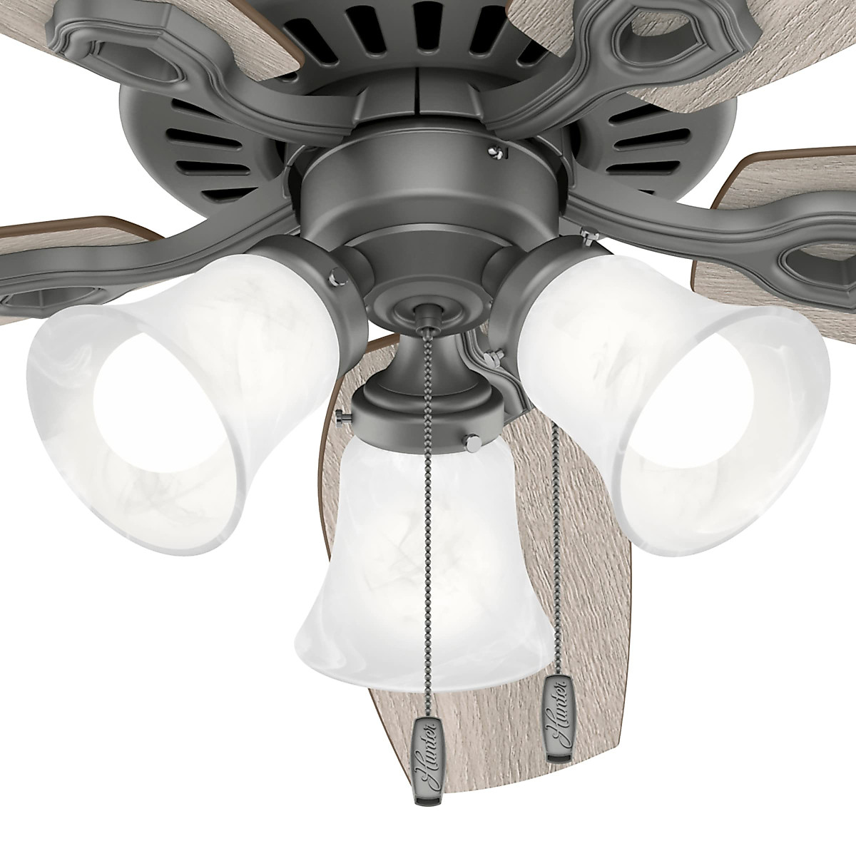 Hunter Fan Company 51110 Builder Indoor Ceiling Fan with LED Light and Pull Chain Control, 52", Matte Silver Finish