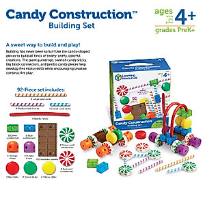 Learning Resources Candy Construction Building Set - 92 Pieces, Ages 4+,Toddler Learning Toys, Fine Motor Building Toy, Preschool Toys, STEM Toys