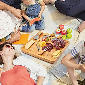 Utoplike Cheese Board Set, Bamboo Charcuterie Boards Server, Large Chacutery Platter Serving Tray with 4 Stainless Steel Knife Folks in Drawer, Perfect for Birthday, Housewarming