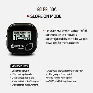 GOLFBUDDY Voice 2S+ Talking GPS Rangefinder, Clip on Hat Golf Navigation, Slope Mode on/Off, 18 Hours Battery Life, Shot Distance Measurement, Preloaded with 40,000 Courses Worldwide (Black)
