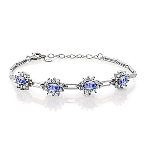 Gem Stone King 925 Sterling Silver Tanzanite Tennis Bracelet For Women (2.36 cttw, Gemstone Birthstone, 7 Inch With 1 Inch Extender)