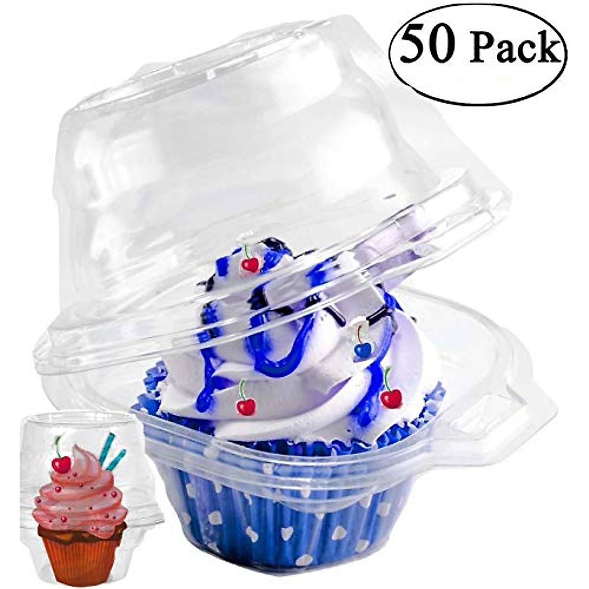pack of 50 individual cupcake containers Strong and Sturdy Clear Plastic Cupcake Muffin Containers disposable 1 Compartment cupcake containers Cupcake Carrier Holder single cupcake favor box plastic