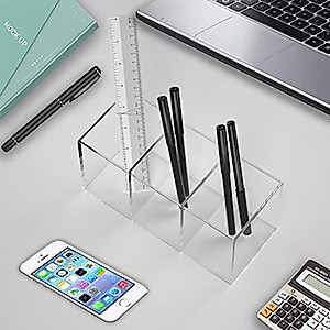 Dingelex Acrylic Pen Holder 3 Compartments,Clear Pencil Cup Organizer for Countertop Desk Accesorry Storage,Large Acrylic Marker Pencil Holder