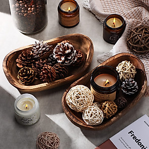 2 Pcs Wooden Dough Bowls for Decor 10 Inch Decorative Bowl Home Decor Oblong Fruit Bowl for Kitchen Counter Rustic Carved Wood Serving Bowl Long Wooden Bread Tray for Dining Room Table Centerpiece