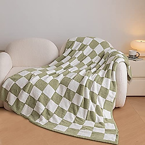 MH MYLUNE HOME Ultra-Soft Checkered Blanket Microfiber Sage Green Checkerboard Blanket Reversible, Plaid Cozy Fuzzy Chessboard Throw Blanket Plush for Bed Couch Sofa (Sage Green, 51"x63")