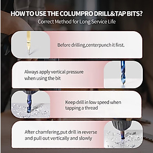 ColumPRO 12PCS Titanium Drill and Tap Combination Bits Set, 1/4” Hex Shank 3-in-1 Blue Coated Spiral Screw Tapping Multi-Function Bit for Drilling, Tapping and Countersinking (Metric&SAE)
