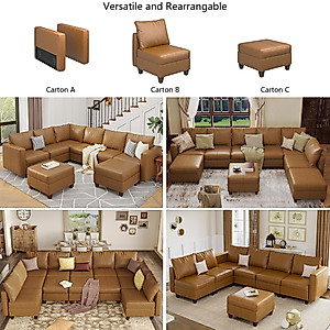EASE MOOSE Customizable Modular Sectional Sofa with Storage Ottomans, Faux Leather Sectional Couch Convertible Modular Sofa with Reversible Chaises