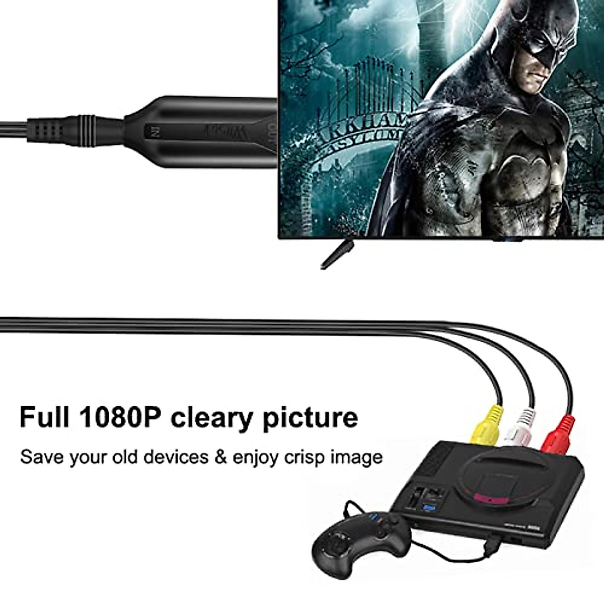 Wiistar RCA to HDMI Converter 1080P CVBS Composite AV to HDMI Video Audio Cable Converter Adapter for PS3 TV STB PC Laptop VHS VCR Camera DVD Players