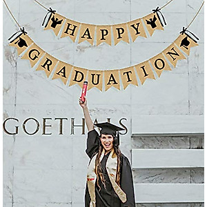 JOZON Happy Graduation Burlap Banner Jute Graduation Bunting Banner Garland 2021 Graduation Decorations Grad Party Decor for College, Senior, High School Party Supplies