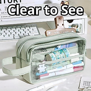 AuraGlor Clear Pencil Case Big Capacity Compartments Hold 100 Pens Large Pencil Pouch Pen Bag Box Holder Organizer Simple Storage Aesthetic Stationery Office Essentials (White)