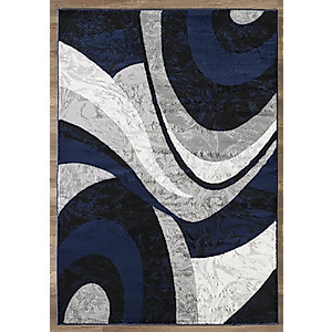 Yafa Home Fashion Modern Contemporary Swirls Design Area Rug, Luxurious, Elegant, and Fashionable Area Rug (Navy, 2 ft X 3 ft)