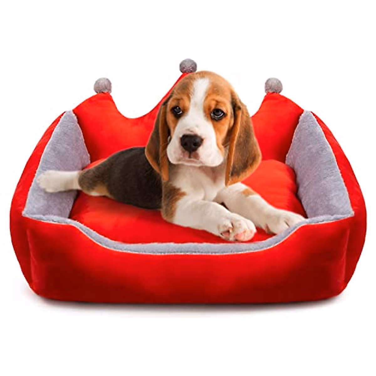 Hollypet Pet Bed for Dog and Cat Rectangle Plush Warm Puppy Sofa Mat Cushion, Red Crown