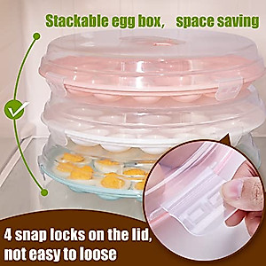 HANSGO Deviled Egg Platter, Pink Deviled Egg Containers with Lid Plastic Deviled Egg Keeper Platter Carrier for Holiday Season Table Party, 22 Egg Slots