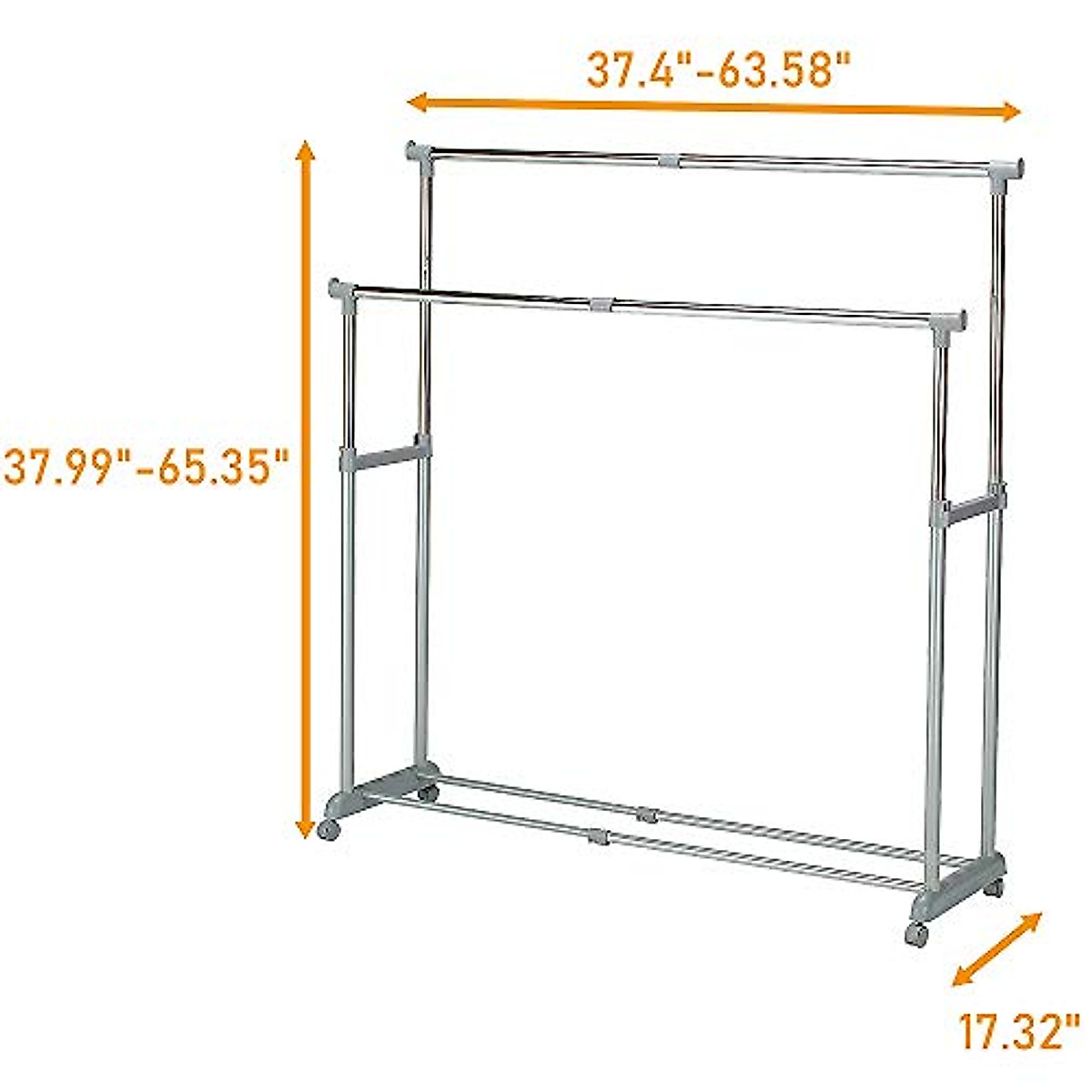 Seasonfall Double Rail Clothing Garment Rack Heavy Duty Clothes Rack for Hanging Multi-Functional Rolling Clothes Organizer on Wheels