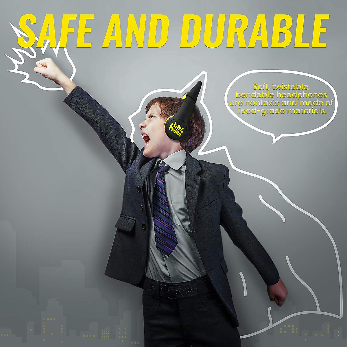 Little Helpers Kids Headphones with VoliBat Ears, Wired Over-Ear Headphones with Music Sharing Function,85dB Volume Limited Hearing Protection,Safe Food Grade Material,3.5mm Jack Headset for Children