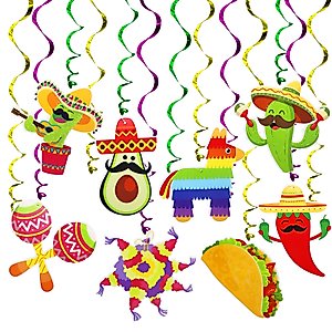 Summer Beach Hanging Swirls, 28Pack Mexican Fiesta Hanging Swirl Decorations, Cinco De Mayo Party Supplies, Taco Twosday Birthday Theme, Taco Party Ceiling Decorations