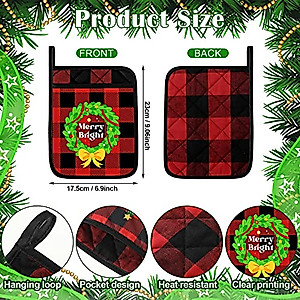 6 Pcs Red and Black Buffalo Plaid Pot Holders Heat Resistant Christmas Potholders with Pocket Reusable Oven Mitts Christmas Hot Pads for Kitchen Decoration Cooking Baking BBQ (Snowman)