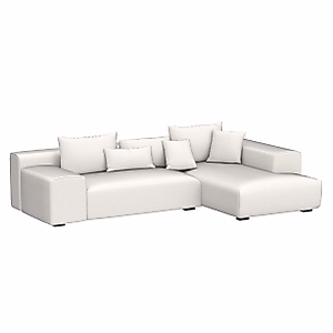 Acanva Modern Minimalist Sofa with Extra Deep Seats for Living Room, Bedroom and Lounge, L-Shaped Sectional Couch with Right Chaise,White