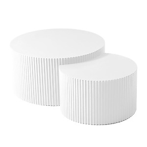 31.5 inch Round Coffee Table for Living Room, Set of 2 Large Circle Coffee Table, Handcraft Solid Wood Center Drum Nesting Table, Modern Farmhouse Style for Bedroom, Balcony, Office, Matte White