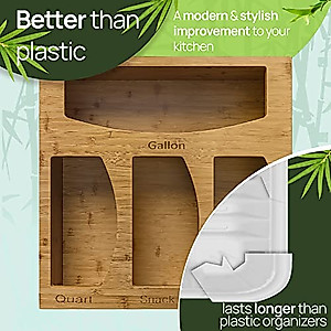 Qenqe Bamboo Ziplock Bag Storage Organizer, Ziplock Bag Holder for Kitchen Drawer, Dispenser for Variety Size Bags, Cute Kitchen Accessories