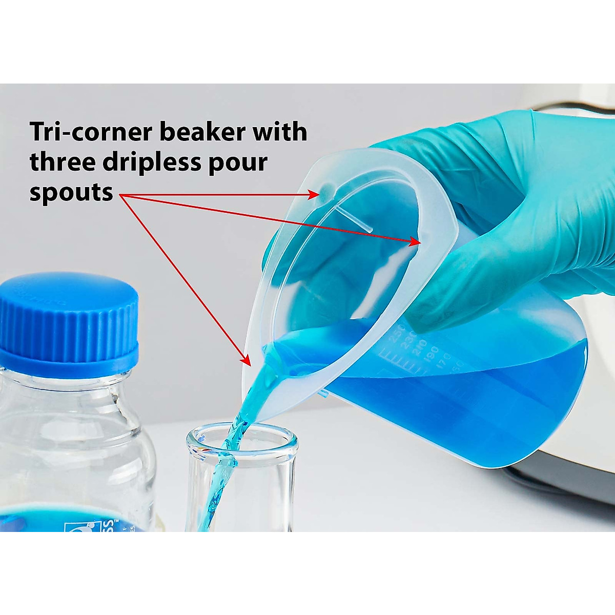 Globe Scientific 3642 Clarified Polypropylene Three Corner Graduated Beaker, Economy Style, 250mL Capacity, Pack of 100