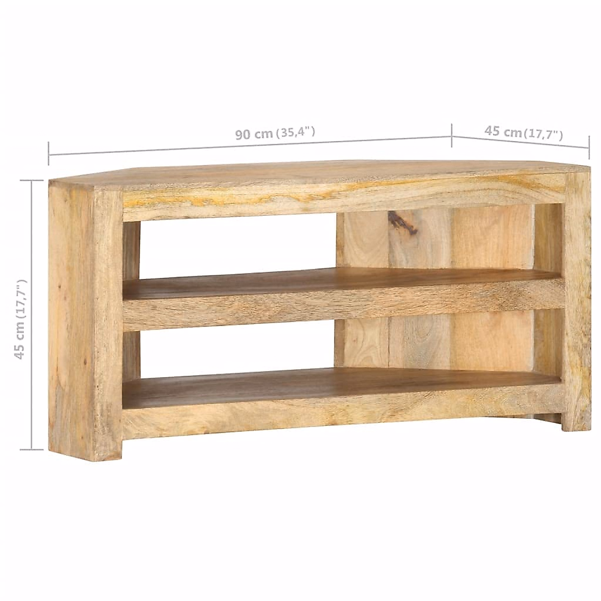 Corner TV Cabinet,TV Stand, Monitor Riser, Hi-Fi Cabinet, with 2 Open Shelves, 35.4"x17.7"x17.7" Solid Mango Wood