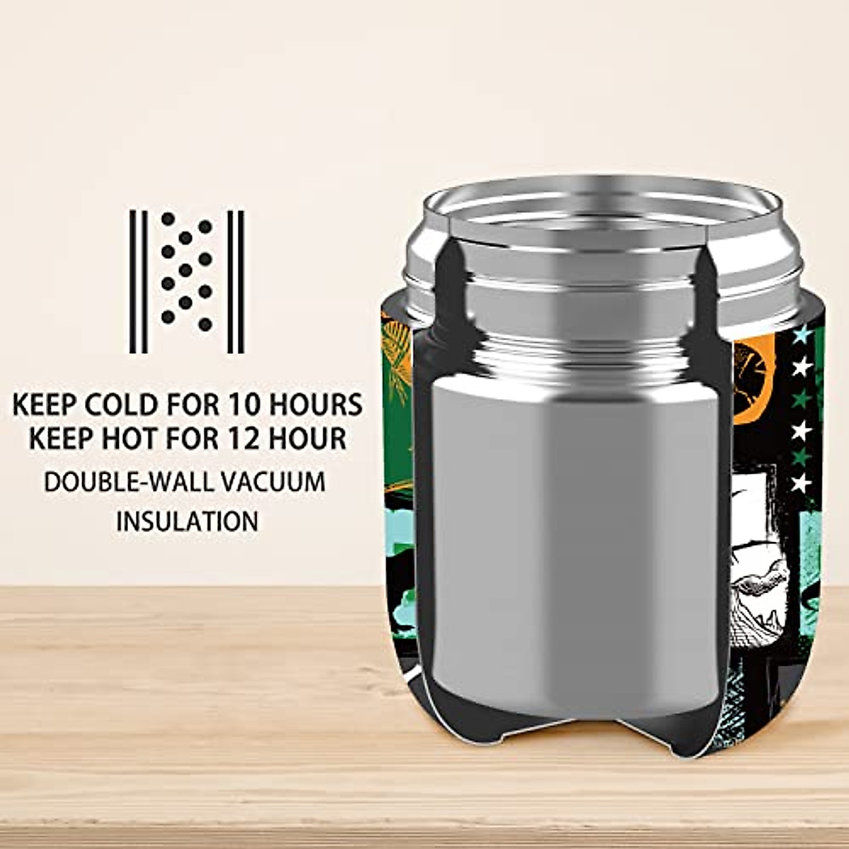 Healthlif 17oz Soup thermo for Hot Food, Kids Thermo Insulated Food Jar for School, Width Mouth Stainless Steel Hot Food Lunch Container for Kid with Spoon (B-Deep Black)