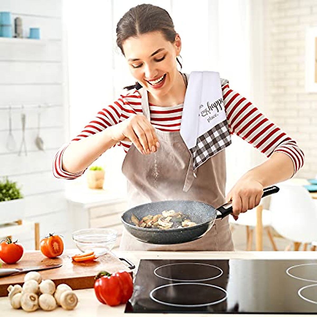 4 Pcs Kitchen Dish Towels Buffalo Check Plaid Farmhouse Hand Towel Ultra Absorbent Soft Quick Drying Dish Clothes Polyester Cleaning Cloth for Kitchen Home Supplies (Black White Plaid, Plaid Style)