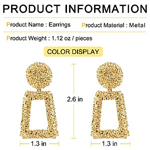 Gold Statement Geometric Dangle Earrings, Big Rectangle Drop Earrings for Women