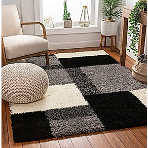 Well Woven Madison Shag Cubes Black Modern Area Rug 5'3" x 7'3"